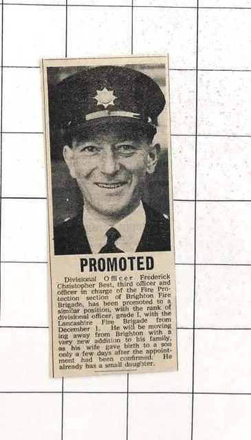 1963 DIV OFFICER Frederick Christopher Best Promoted In Brighton Fire ...