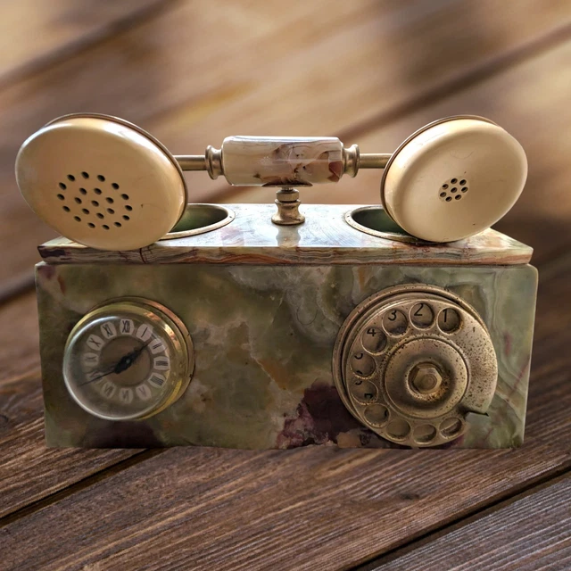 RARE VINTAGE CIRCA 60' rotary telephone+clock in onyx case £83.90 ...