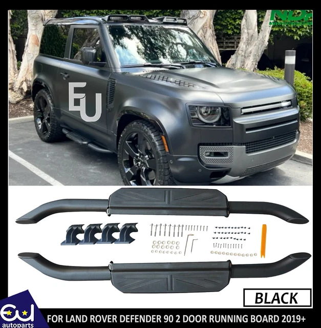 FOR LAND ROVER Defender 90 2020+ Full Black Fixed Side Steps Union Flag ...