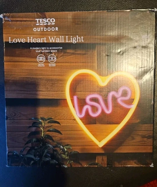 TESCO OUTDOOR LOVE Heart Wall Light 23x1.7x24cm £9.99 - PicClick UK