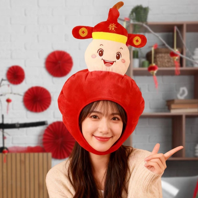 GOD OF WEALTH Gourd Plush Hat Headgear for Selfie Spring Festival ...