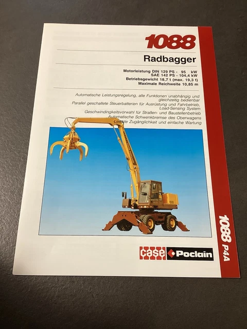BAUMASCHINEN PROSPEKTE - CASE Poclain 1088 P4A - Radbagger 04/1991 EUR ...