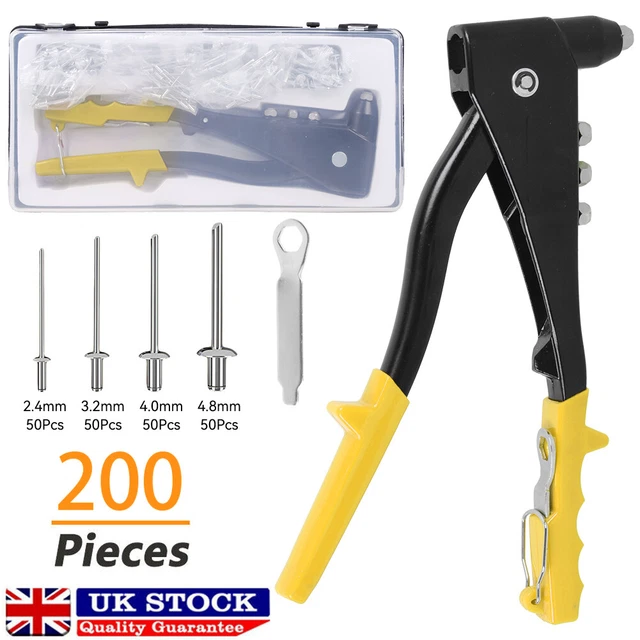 HEAVY DUTY HAND Pop Rivet Gun Tool Kit w/ 200 Assorted Rivets 4 Nozzle ...