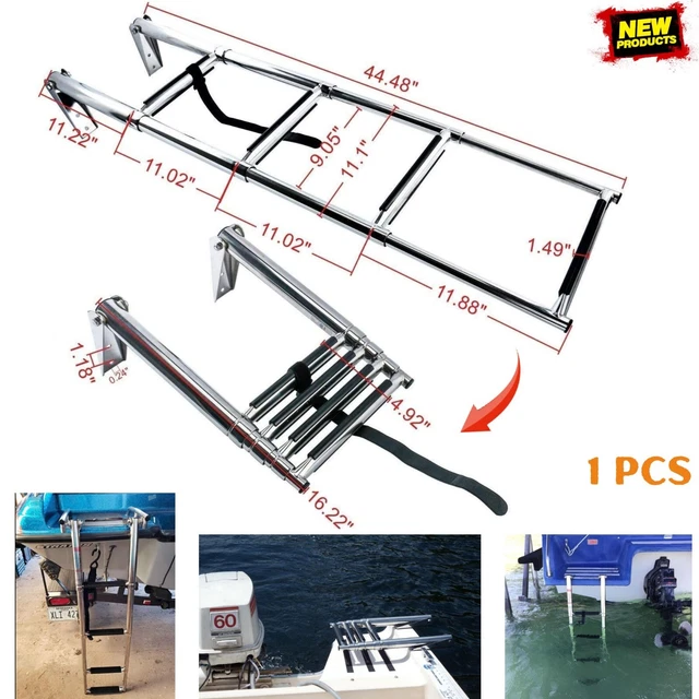 HEAVY DUTY 4 Step Telescoping Bass Boat Ladder Swim Step Pontoon ...