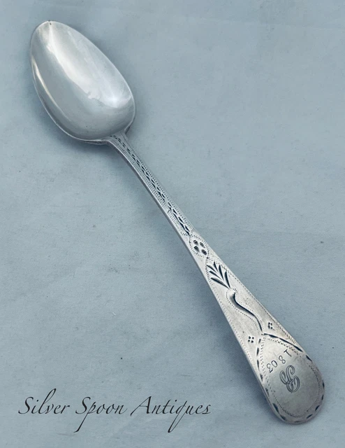 ENGLISH PROVINCIAL STERLING Bright-Cut Table Spoon, Joseph Hicks ...
