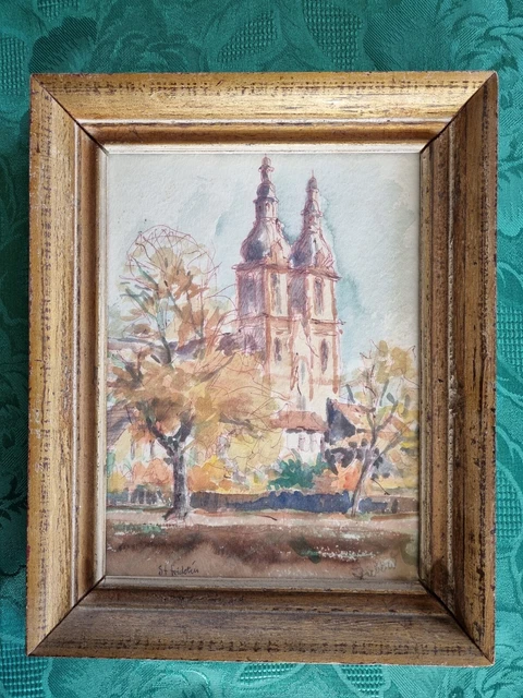 TABLEAU ANCIEN, AQUARELLE "Église St Fridolin Mulhouse" signée EUR 12,00 - PicClick FR