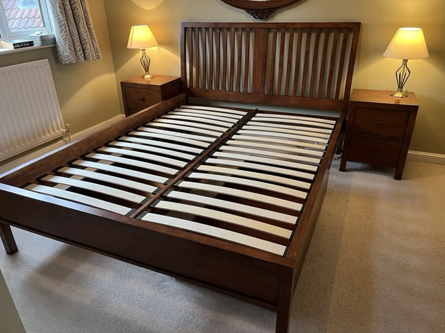 FEATHER BLACK KINGSIZE Mala Solid Dark Wood Bed Frame Tables Under Bed ...