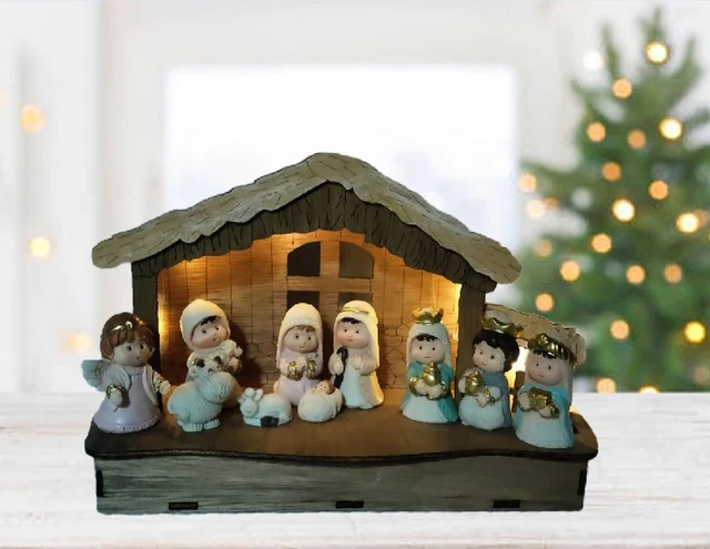 CHILDREN'S CHRISTMAS NATIVITY Scene Light Up Traditional Nativity 11 ...