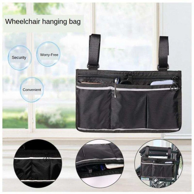 1 PC BLACK Wheelchair Side Bag Pouch Bed Rail Phone Holder Lightweight ...