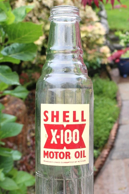 VINTAGE SHELL X-100 Motor Oil Pint Labelled Bottle -Garage Forecourt ...