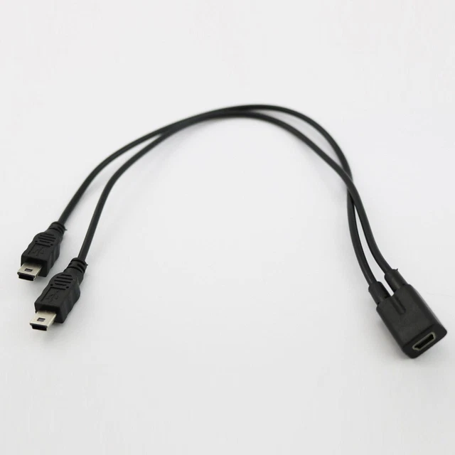 MINI-USB SPLITTER CABLE 2.0 Female To Dual Male Y Charger Adapter Cord ...