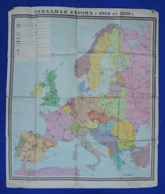 USSR WALL MAP/WESTERN Europe 1924-1939/Communist Strikes/Vintage 1964 ...