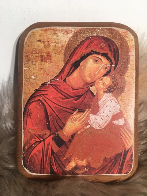 ICÔNE ORTHODOXE RUSSE la Vierge et l'enfant sur bois EUR 49,00 - PicClick FR