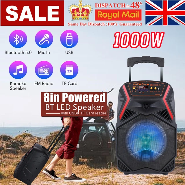 1000W 8& BLUETOOTH Trolley Speaker Sub Woofer Heavy Bass Sound System ...