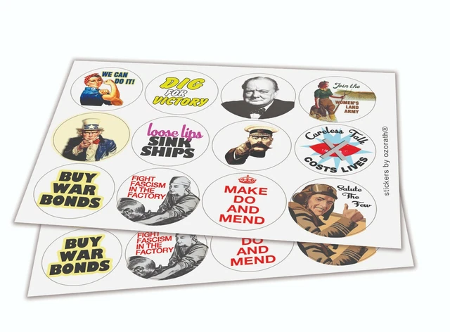 WW2 WORLD WAR TWO PROPAGANDA LAND ARMY STICKERS (45mm Diameter) FANCY ...