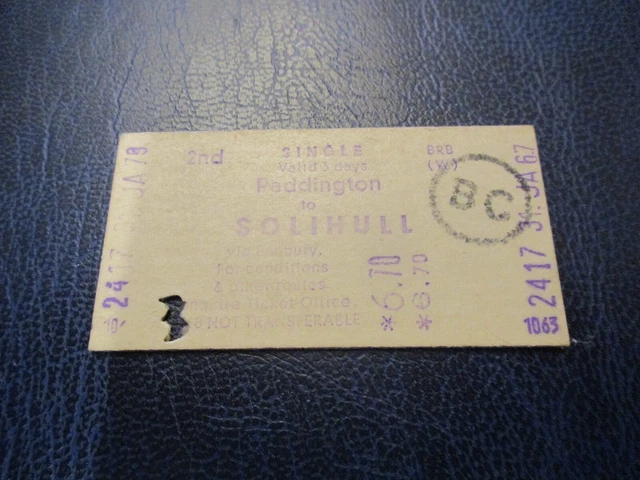 BRITISH RAILWAYS WESTERN - Paddington to Solihull - Edmondson Card ...