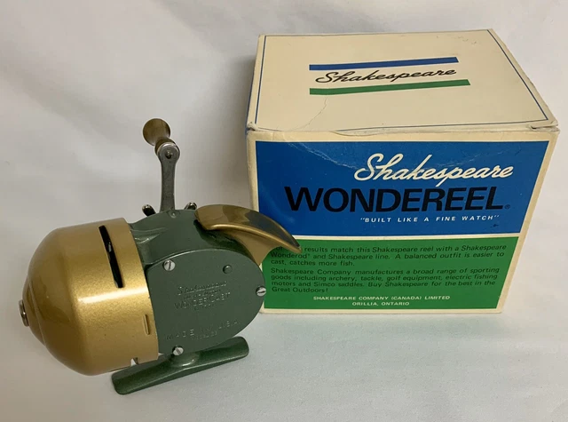 VINTAGE SHAKESPEARE PUSH Button Wondereel No. 1771 Model EB Gold/Green ...