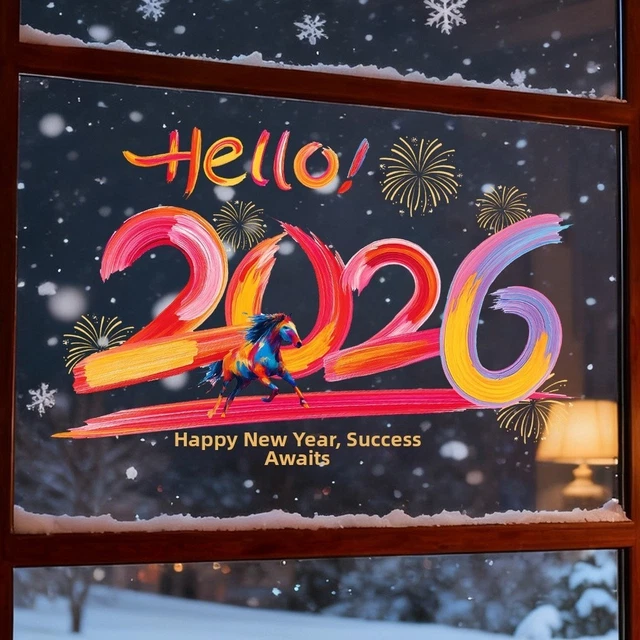 ELECTROSTATIC 2026 HAPPY New Year Window Decal PVC Nordic Design ...
