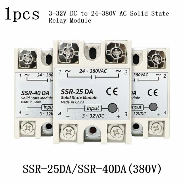 SOLID STATE RELAY Module 3-32V DC To 24-380V AC 40A Adapter Assembly ...