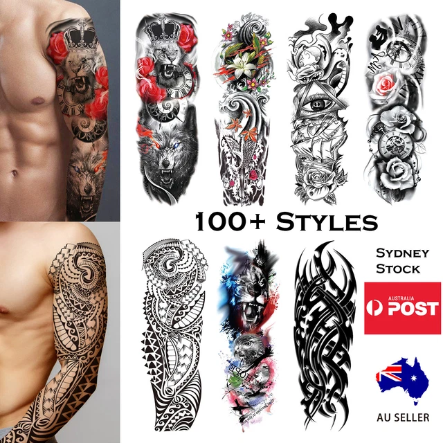 TEMPORARY FULL ARM Tattoo Sticker Waterproof Large Fake Tattoo Body Art ...