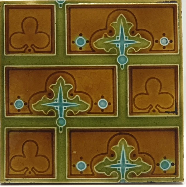 ART NOUVEAU FIREPLACE Tile Floral Moulded Majolica Lea & Bolton C1901 £ ...