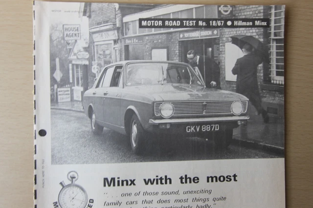 ORIGINAL 1967 HILLMAN Minx Motormagazin Straßentest Nr. 18/67 EUR 7,42 ...