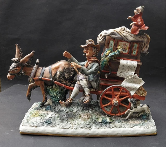 VERY LARGE DETAILED Capodimonte Travelling Tramp On Cart And Donkey ...