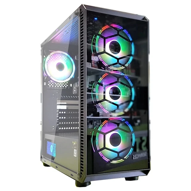 CIT GAMER MID Tower ATX Gaming PC Case 4 X ARGB LED Ring Fans Tempered ...