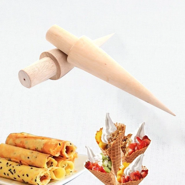 WOODEN ICE CREAM Cone Mold DIY Egg Roll Omelet Waffle Roller Pastry ...