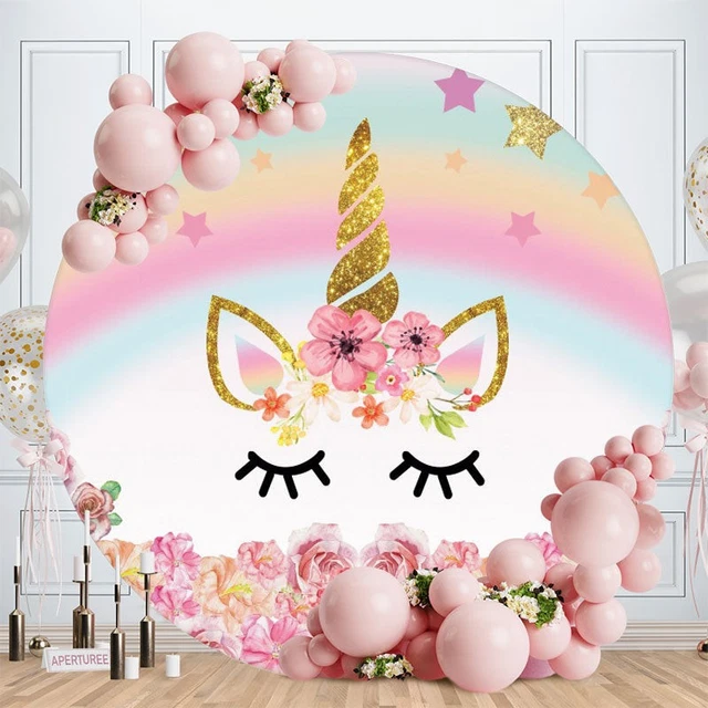 PINK FLOWERS AND Unicorn Theme Round Birthday Backdrop $37.90 - PicClick AU
