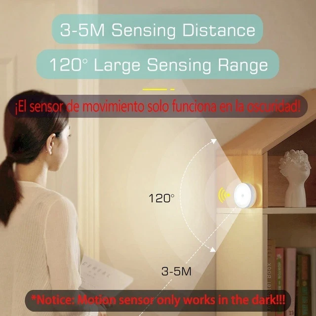 LED MOTION SENSOR Light Rechargeable PIR USB Portable Cabinet Stair ...