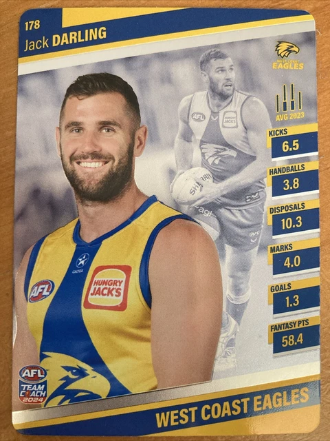 2024 AFL TEAMCOACH- Silver- Jack Darling #178- West Coast Eagles $1.00 ...