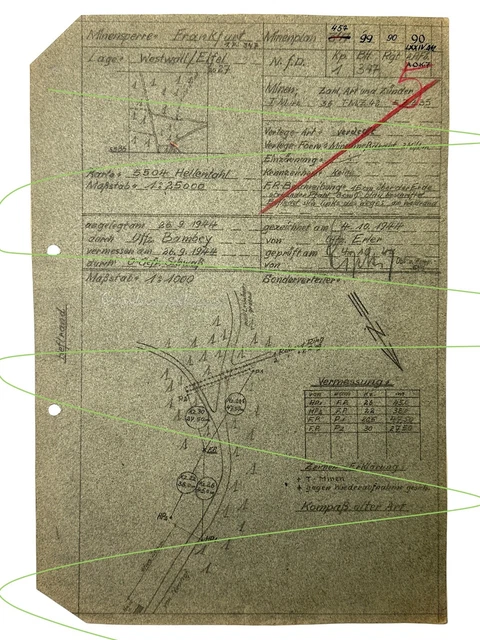 ORIGINALE WK2 DEUTSCHE Minen karte Eifel/Westwall/Hürtgenwald ...