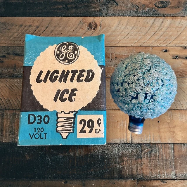 VINTAGE LIGHTED ICE Sugar Christmas Light Bulb Original Box Blue D30 C7 ...