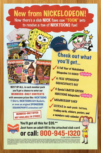 2004 NICKELODEON MAGAZINE Print Ad/Poster SpongeBob Wild Thornberrys ...