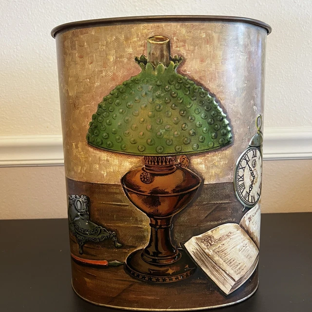 VINTAGE MID-CENTURY J L CLARK Trash Can Metal Wastebasket-Lamp Clock ...