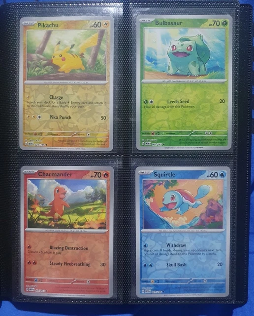 POKEMON 151 TCG BULBASAUR, CHARMANDER, SQUIRTLE & PIKACHU Reverse Holo ...