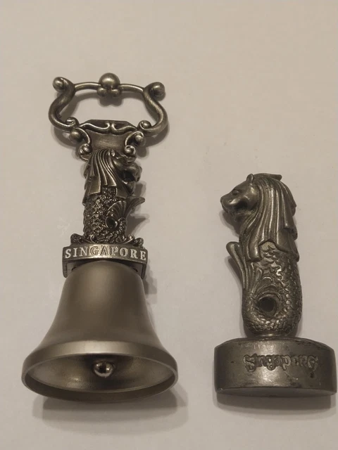 VINTAGE MERLION SELANGOR Pewter Paperweight Singapore Merlion Bell ...