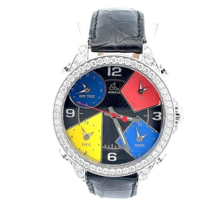 MENS JACOB & Co. JC Stainless Steel 5 Five Time Zones Diamonds £5,271. ...