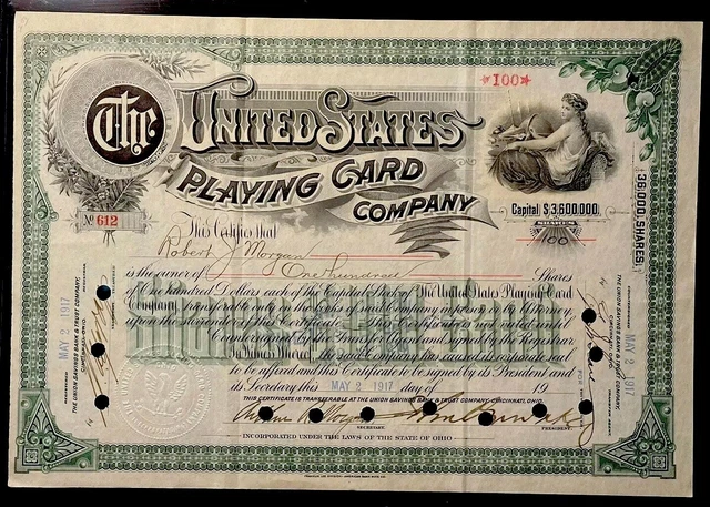WW1 ERA 1917 USPCC Playing Cards Stock Certificate Robert Morgan Signed ...