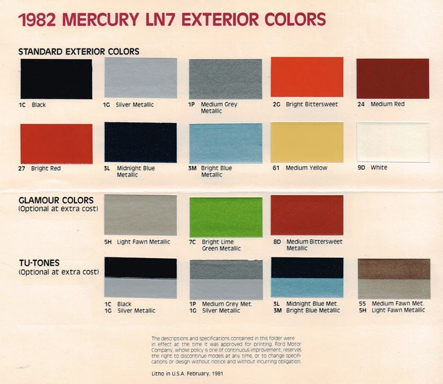 1982 MERCURY LN7 COLOR CHART Chip Paint Sample Brochure LN 7 EUR 6 07 PicClick DE 1982-mercury-ln7-color-chart-chip-paint-sample-brochure-ln-7-eur-6-07-picclick-de