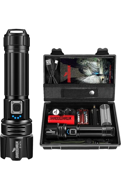 LED TORCH RECHARGEABLE Flashlight with High Lumens, Shadowhawk 10000 ...