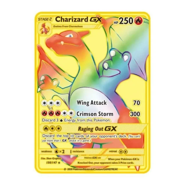POKEMON SOLID METAL Gold Cards Charizard Pikachu Vmax EX Mega Toploader ...