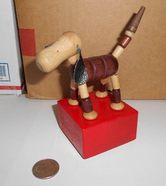 VINTAGE WAKOUWA ANIMATED Wooden Dog Push Puppet Collapsing Fall down ...