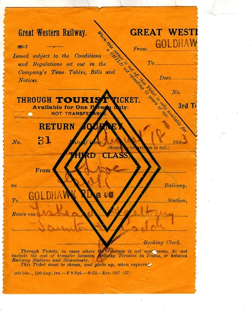RAILWAY TICKET: GWR: Paper Tourist Ticket, 1923 EUR 7,12 - PicClick IT