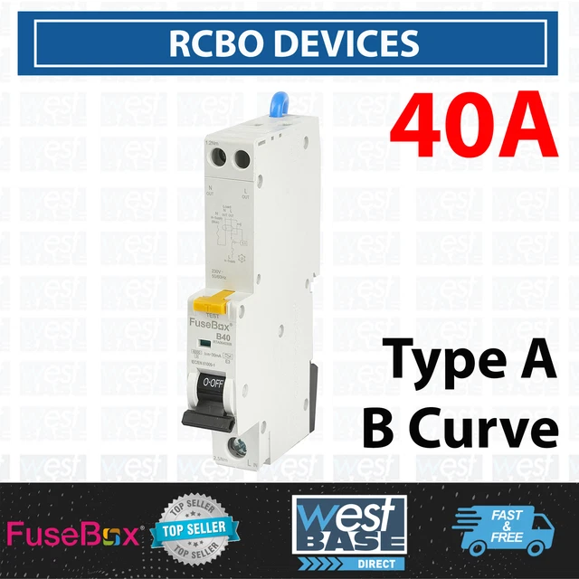 FUSEBOX RTA064030B RCBO Circuit Breaker SINGLE POLE 40 Amp 30mA B Curve Type A £19.49 - PicClick UK