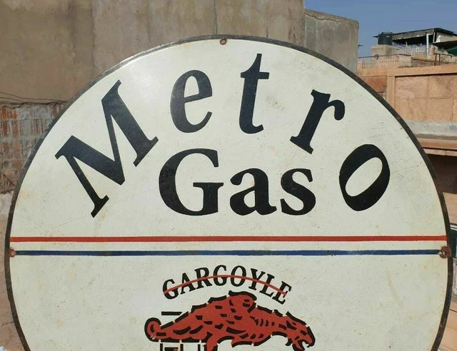 1930'S OLD ANTIQUE Vintage Rare Metro Gas Mobil Oil Porcelain Enamel ...