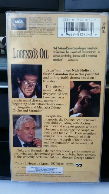 LORENZOS OIL (VHS,1993) Nick Nolte Susan Sarandon $5.00 - PicClick CA
