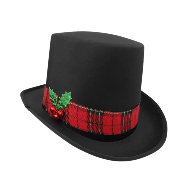 CHRISTMAS TOP HAT Funny with Plaid Red Ribbon for New Year Holiday ...