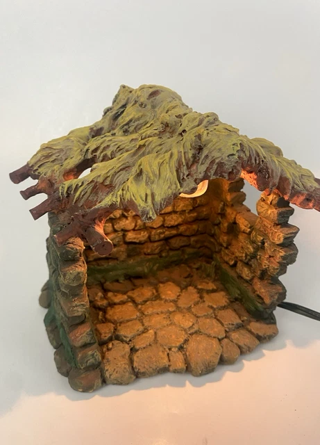 ROMAN INC. 1996 Nativity Stable Inn Thatched Roof Christmas Resin Light ...
